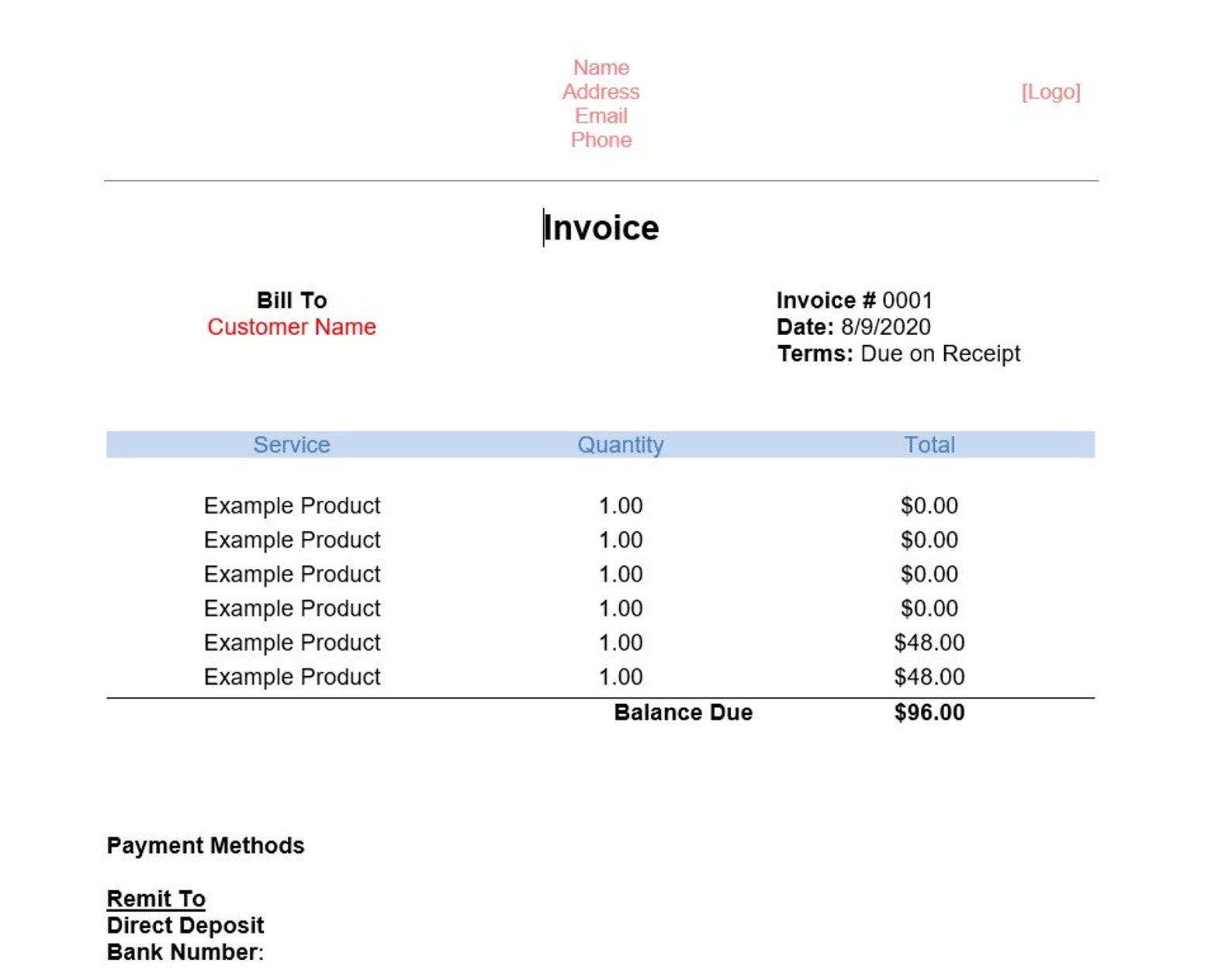 Invoice Template - Reusable Word Template - Etsy