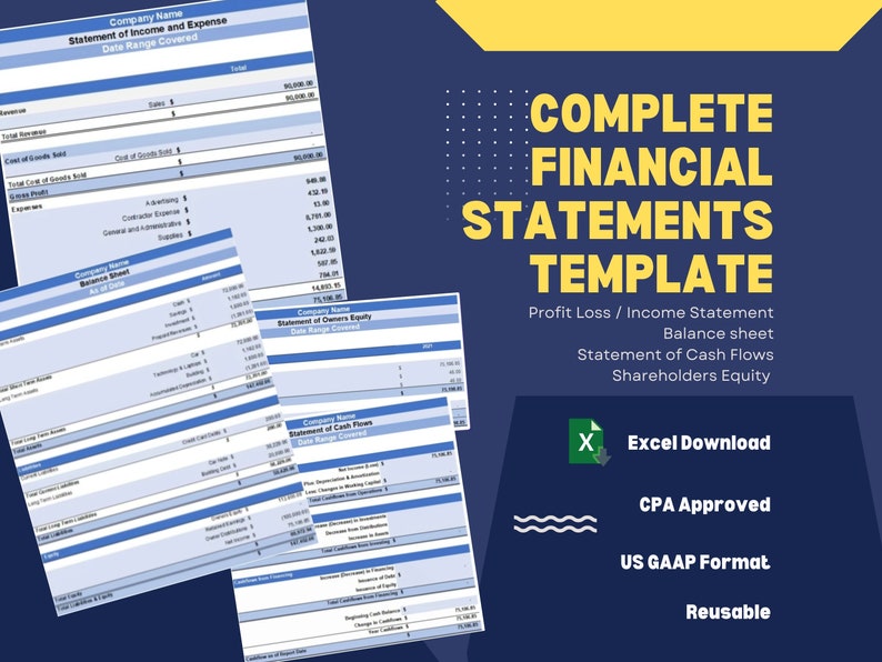 Excel Financial Statement Template: US GAAP, Profit Loss, Balance Sheet ...