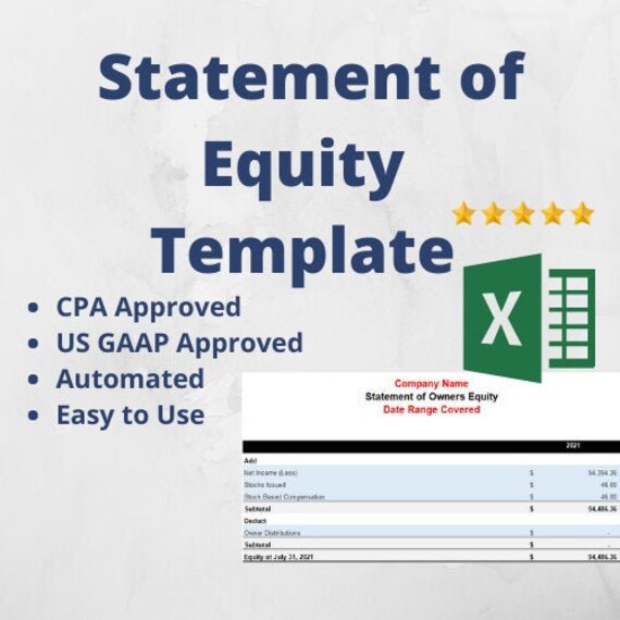Statement of Stockholder Equity Template Excel CPA and US | Etsy