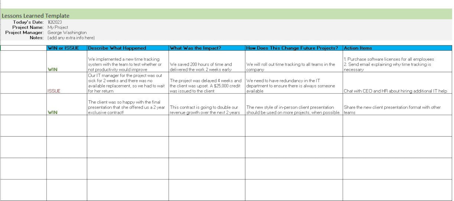 Project Lessons Learned Template - Etsy