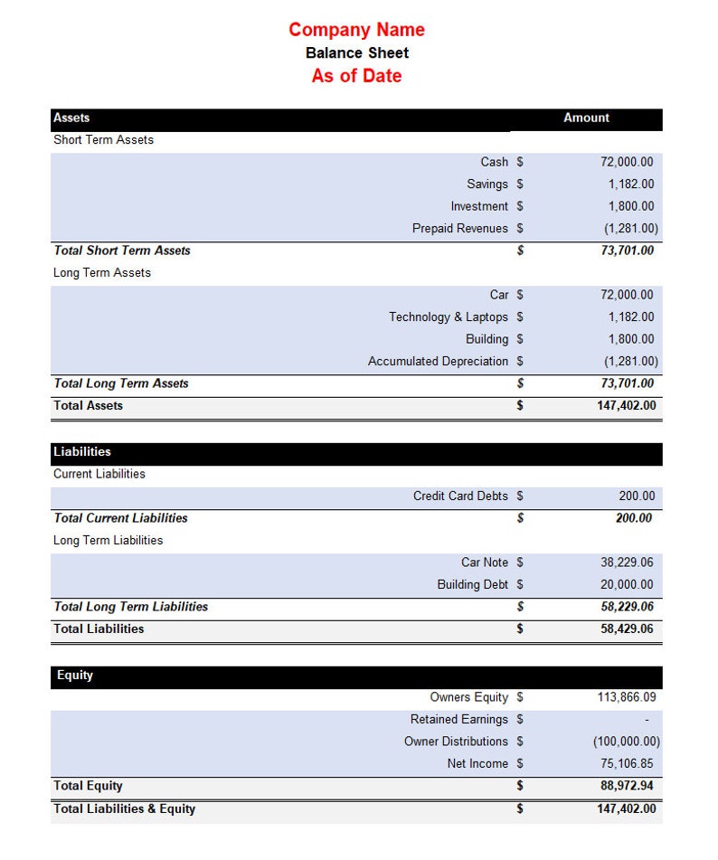 Balance Sheet Template - Excel - CPA Created, US GAAP Approved - Etsy