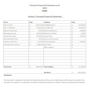 Personal Net Worth Statement Template - Excel Download - Automated ...