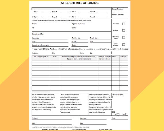 Straight Bill Of Lading Short Form Excel