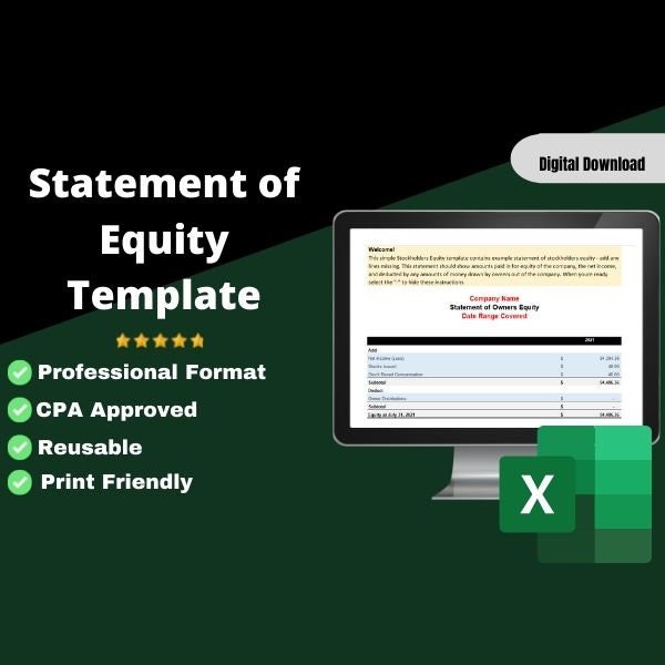 Statement of Stockholder Equity Template Excel CPA and US - Etsy