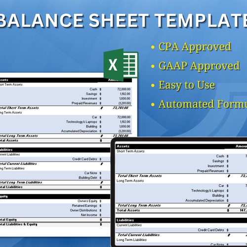 Balance Sheet Template Excel CPA Created US GAAP Approved - Etsy