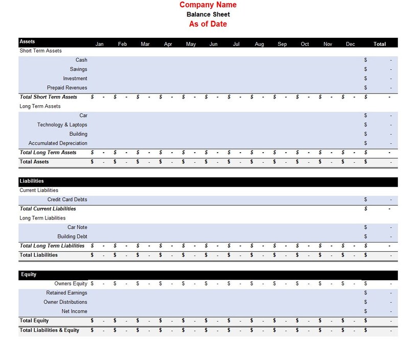 Monthly Balance Sheet Template - Excel, CPA and US GAAP Approved - Etsy