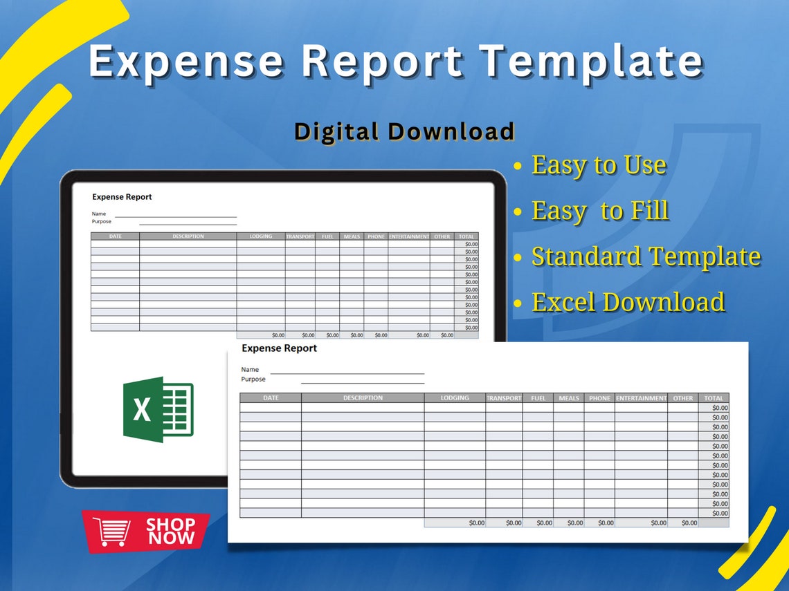 Standard Expense Report Template - Reusable Excel Template - Etsy