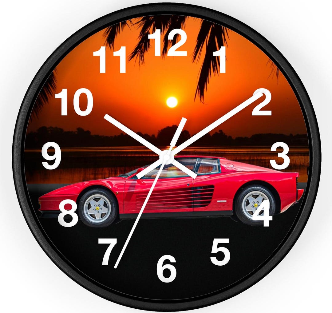 Vintage Car Wall Clock, Red 1984 Ferrari Testarossa, Man Cave Decor ...