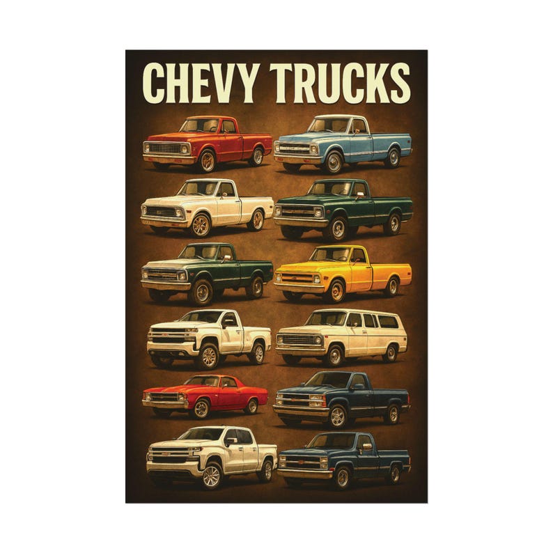 Chevy Trucks Poster | Iconic Chevrolet Truck Wall Art for Garage, Man ...