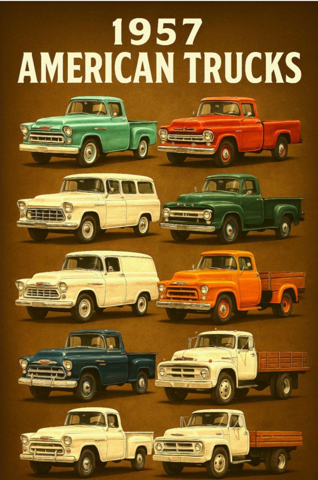 1957 American Trucks Poster: Vintage Chevy, Ford, Dodge, GMC Wall Art ...