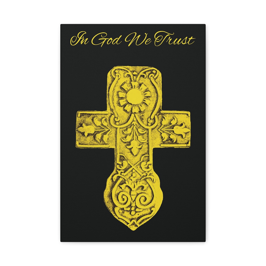 Wall Art Black and Gold in God We Trust Cross Canvas Gallery Wrap Wall ...