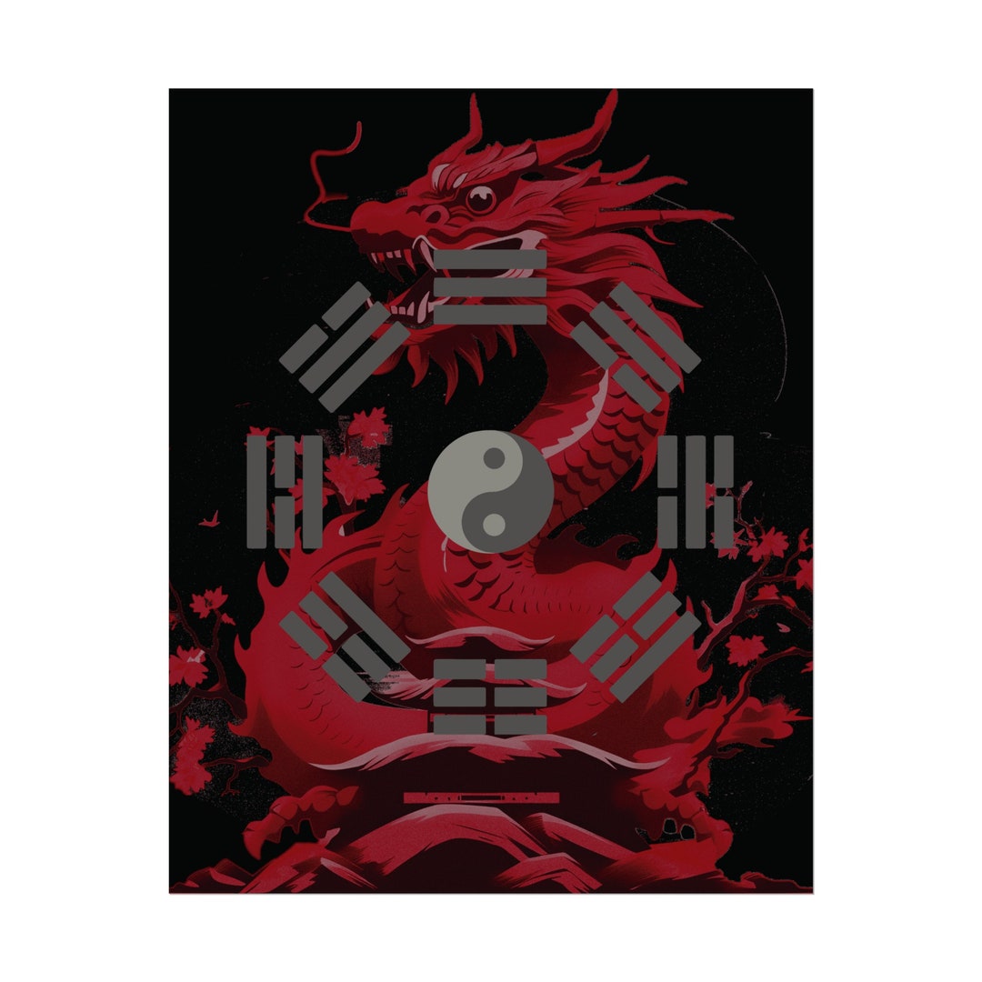 Dragon Yin Yang Bagua Posters Cool Glossy Rolled Red Dragon Wall Art ...