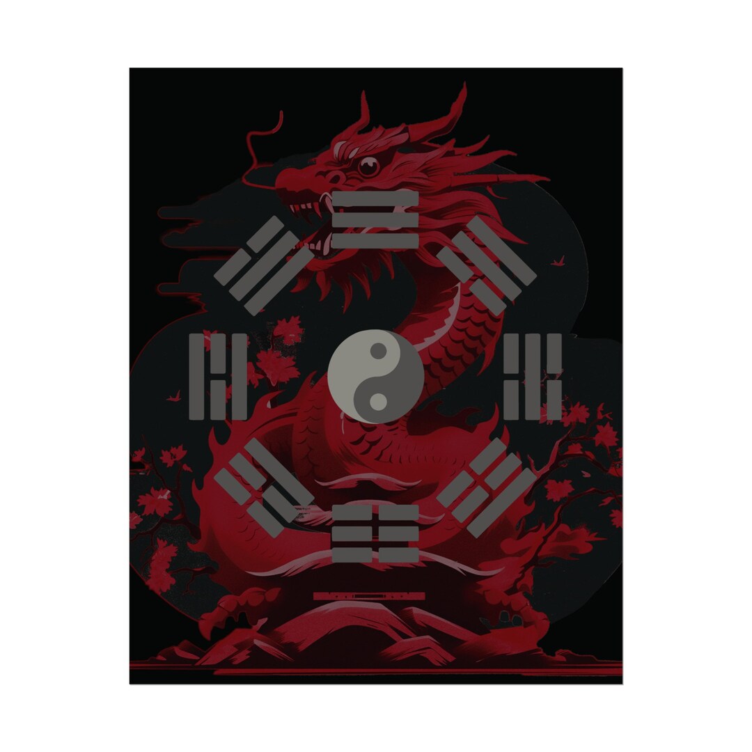 Red Dragon Poster Yin Yang Bagua Posters Cool Gloss Rolled Wall Art ...