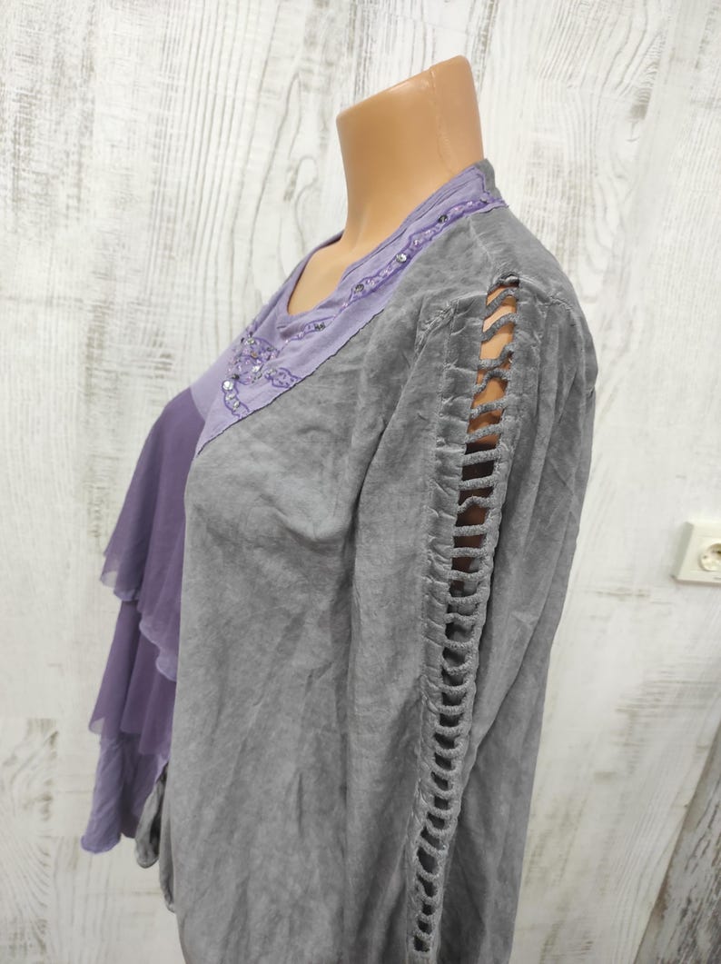 Gray Steamed Tunic and Purple Tulle, Free-falling, Flowing Style ...