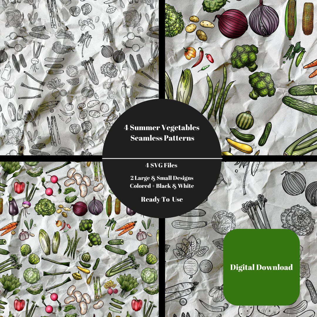 4SVG Summer Vegetables Seamless Pattern Vegetable Pattern Digital Paper ...