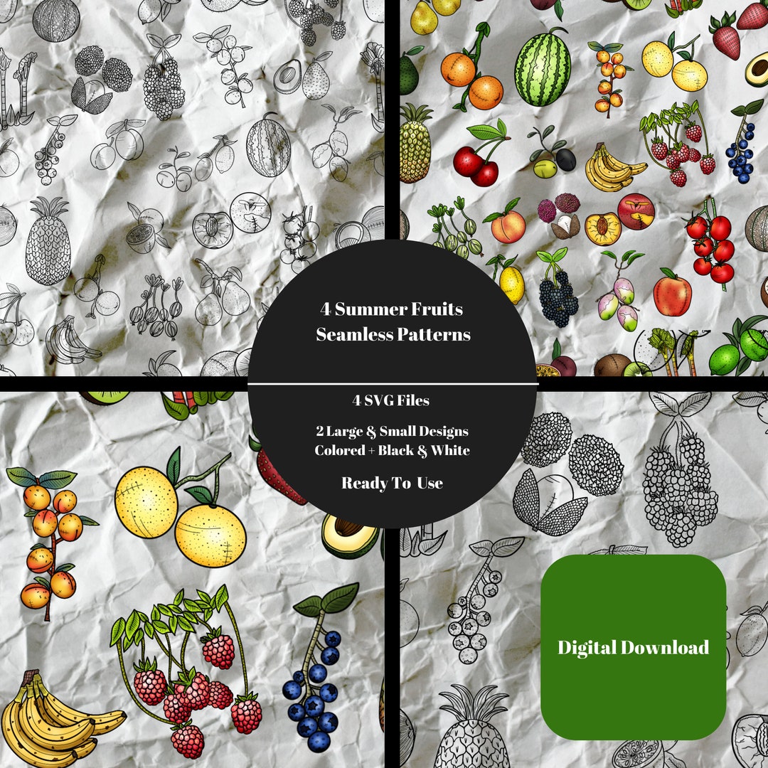 4SVG Summer Fruits Seamless Patterns Fruit Digital Paper Summer Pattern ...