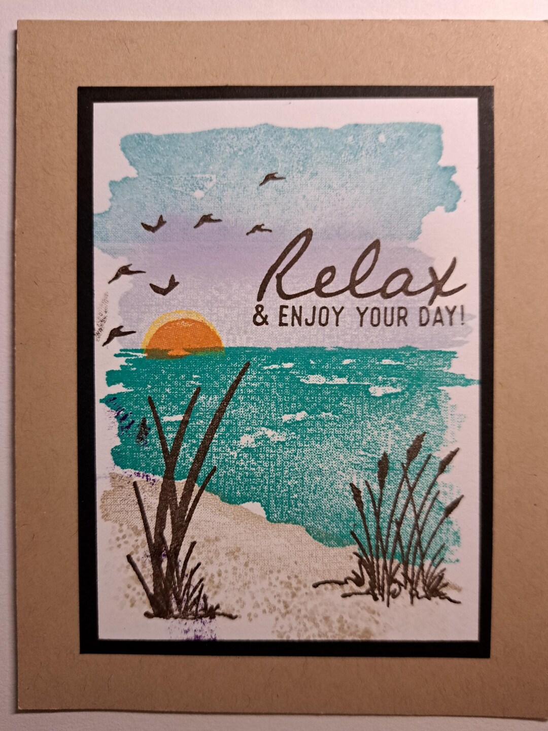 Handmade Beach Sunset Greeting Card, Relax and Enjoy - Etsy