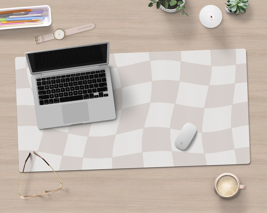 Beige Checkered Desk Mat Cream Aesthetic Desk Accessories Taupe ...