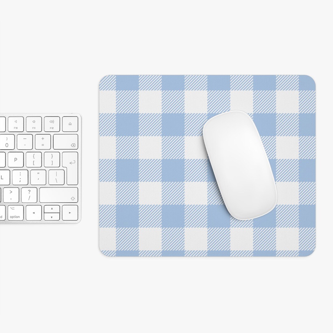 Blue Gingham Mouse Pad Cute Checkered Blue Mousepad for Aesthetic Home ...