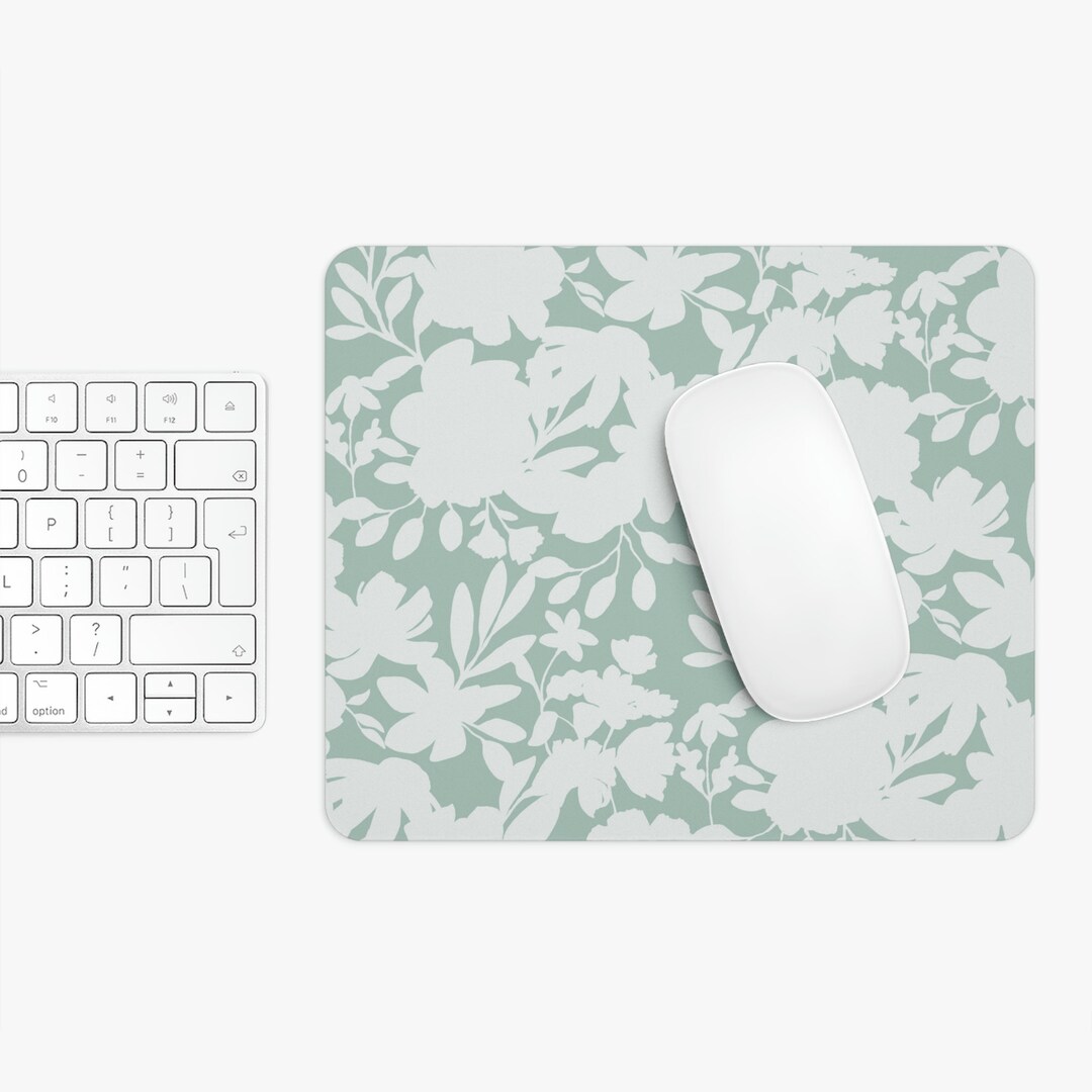 Sage Green Mousepad With Floral Print Minimalist Aesthetic Desk Decor ...