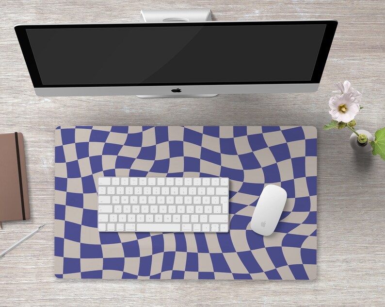 Cute Blue Desk Mat Checkered Y2k Aesthetic Desk Accessories Keyboard ...