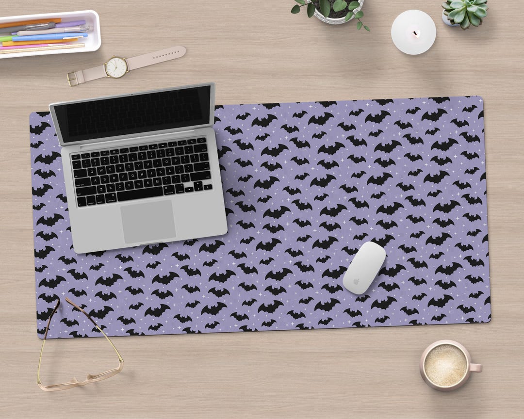 Cute Bat Desk Mat Purple Halloween Desk Pad Spooky Gaming Mat Large ...