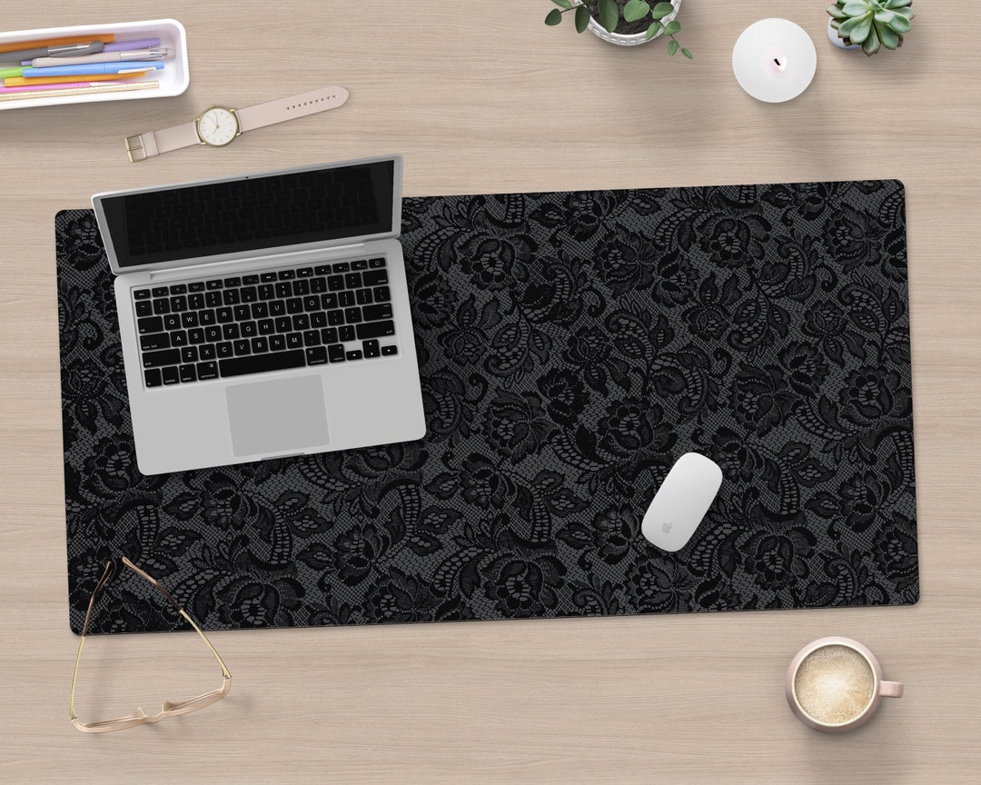 Black Lace Desk Mat Large Black Mouse Pad Dark Academia Desk ...