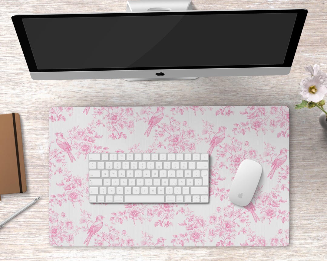 Pink Toile Desk Mat Abstract Coquettecore Aesthetic Desk Decor Keyboard ...
