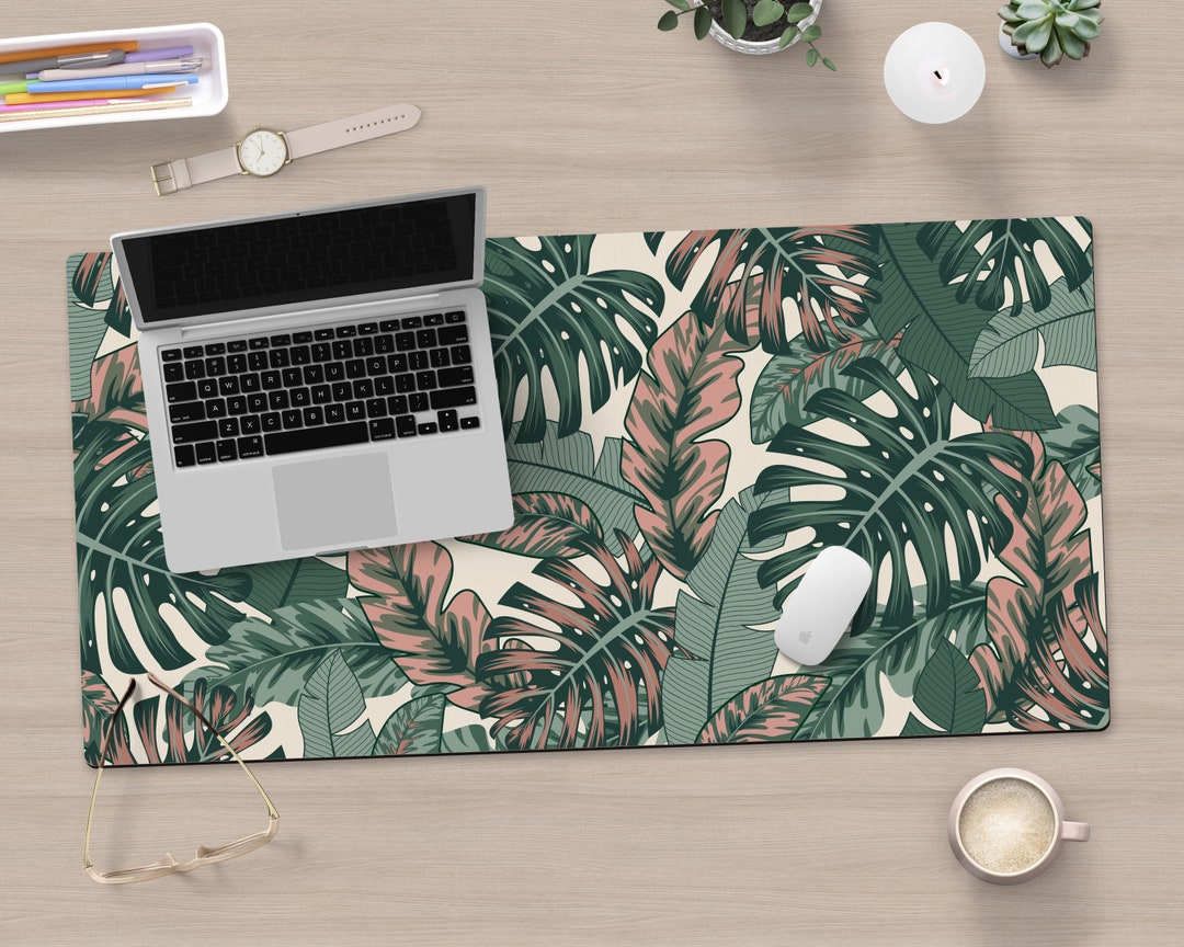 Tropical Print Desk Mat Palm Print Large Mouse Pad Beachy Desk ...