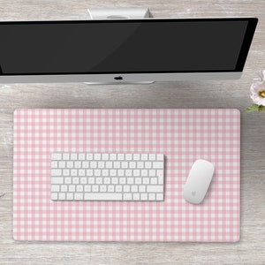 Pastel Pink Desk Mat Preppy Gingham Check Large Mouse Pad Coquette ...