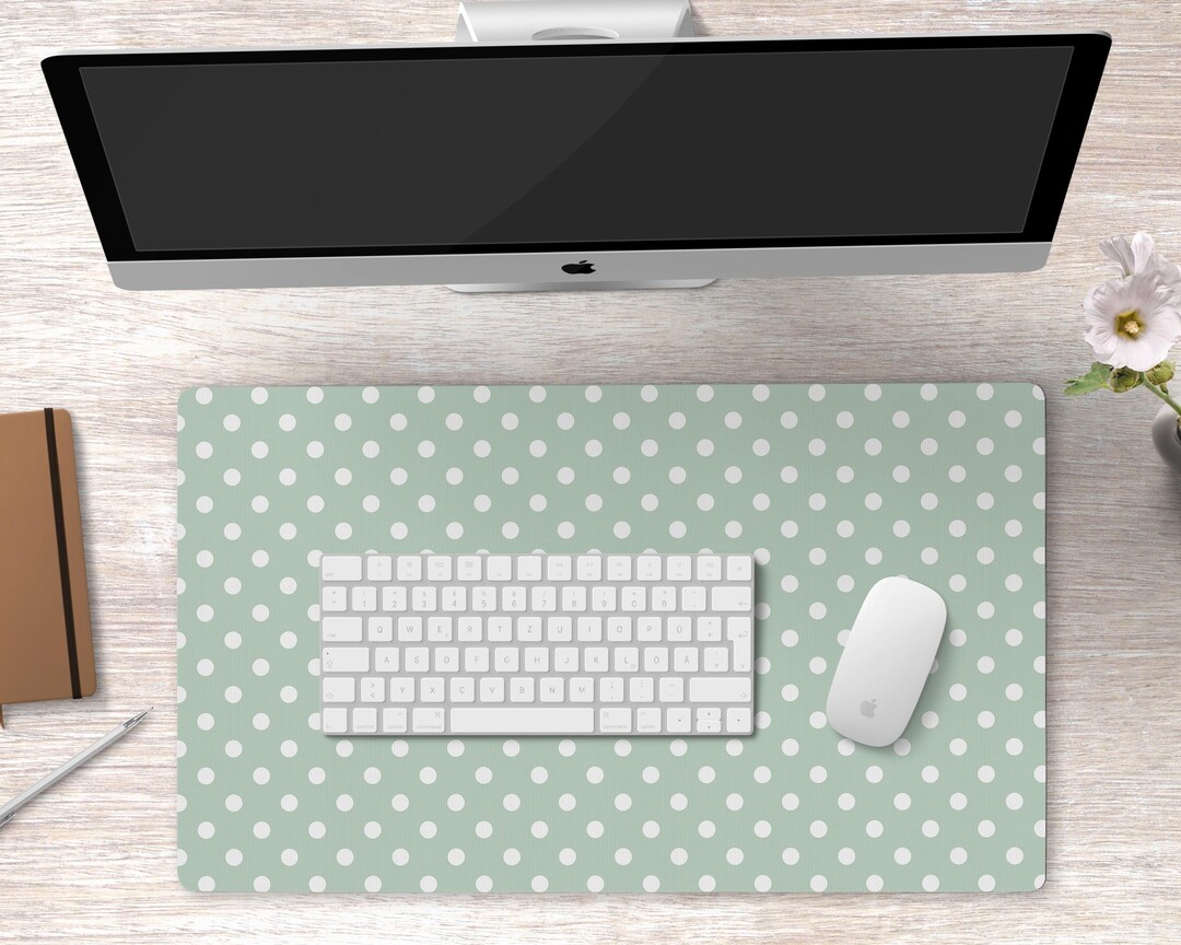 Green Desk Mat Sage Green Polka Dot Large Mousepad Green Keyboard Mat ...