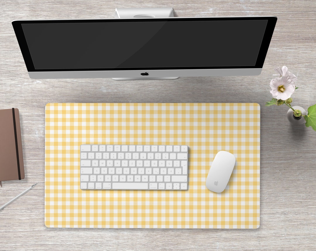 Yellow Desk Mat Gingham Check Large Mouse Pad Aesthetic Desk ...