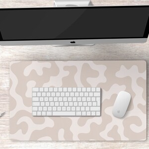 Beige Desk Mat Curvy Shapes Neutral Aesthetic Desk Decor Beige Computer ...
