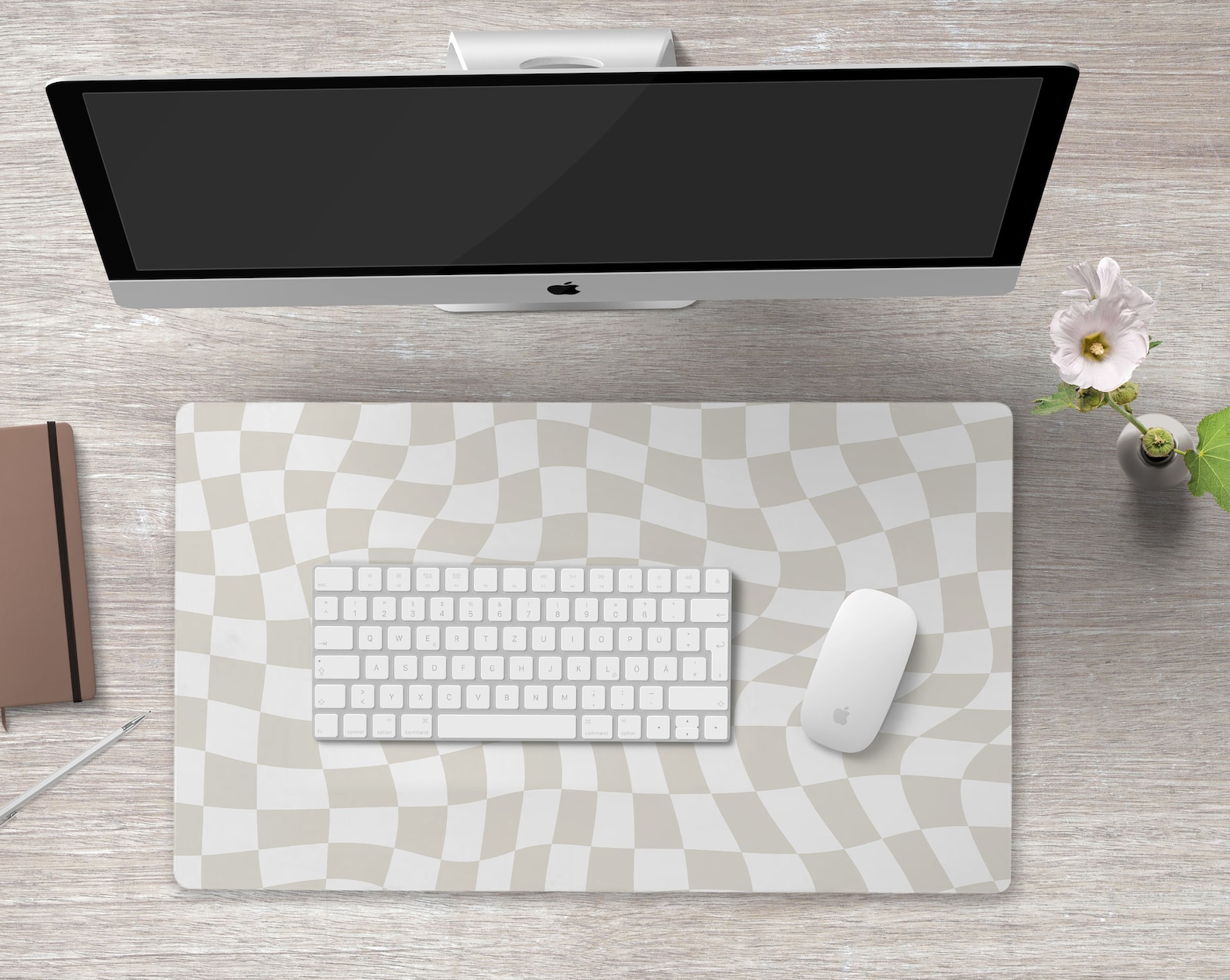 Cute Beige Desk Mat Checkered Y2k Aesthetic Desk Accessories Keyboard ...