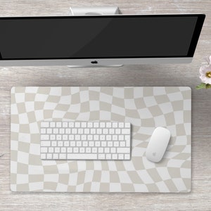 Cute Beige Desk Mat Checkered Y2k Aesthetic Desk Accessories Keyboard ...
