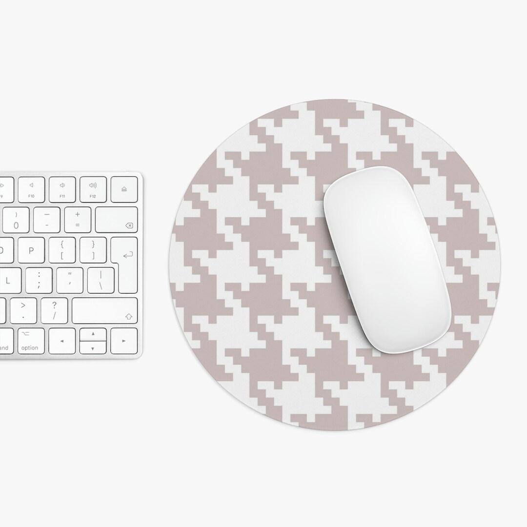 Beige and White Check Mouse Pad, Cute Beige Houndstooth Mouse Pad for ...