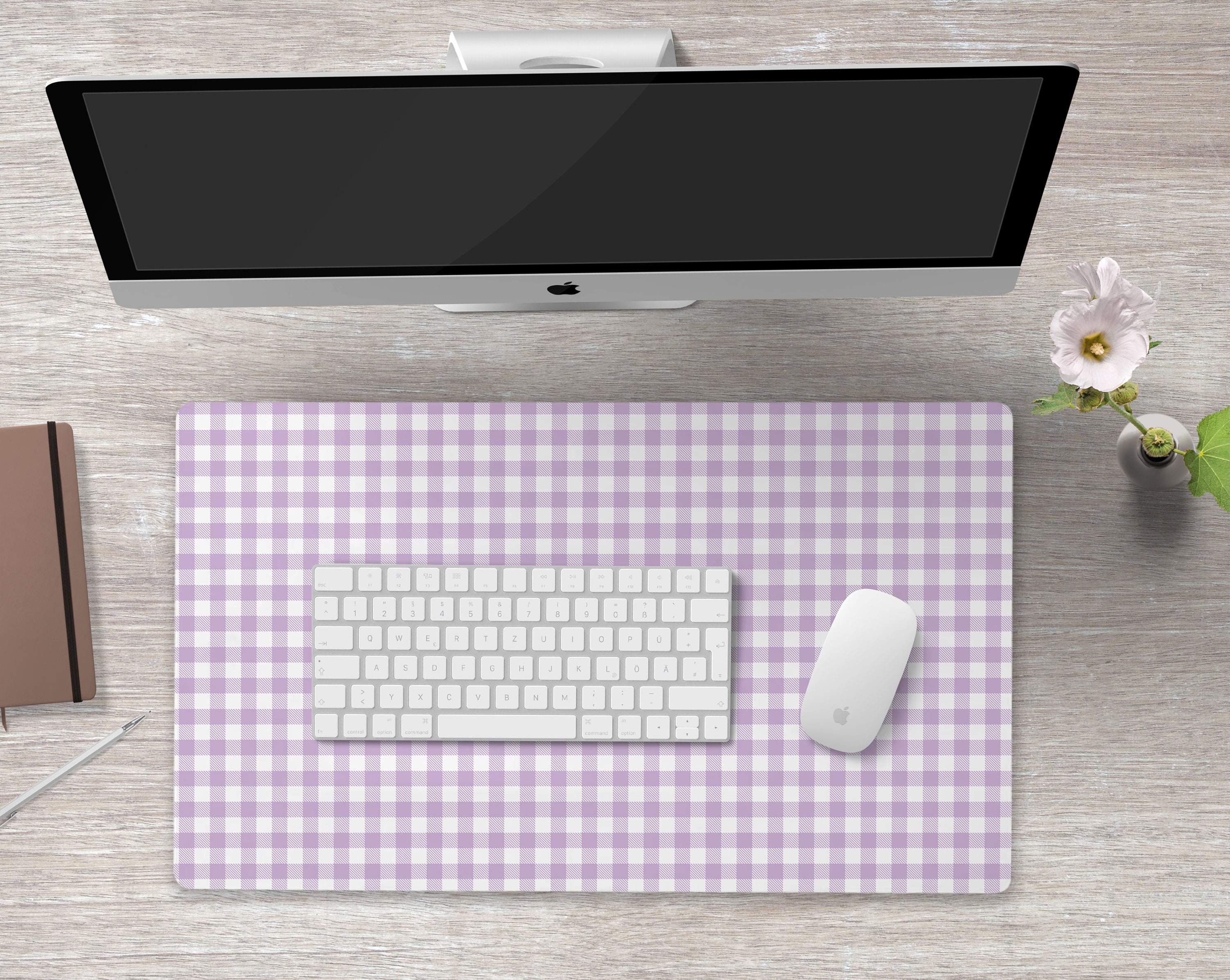 Lilac Desk Mat Gingham Check Large Mouse Pad Aesthetic Desk - Etsy