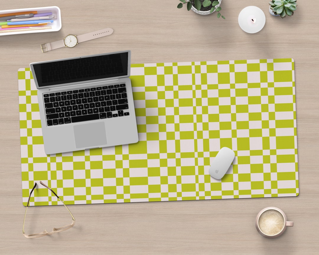 Lime Green Desk Mat Cute Retro Desk Decor for Home Office Checkered ...