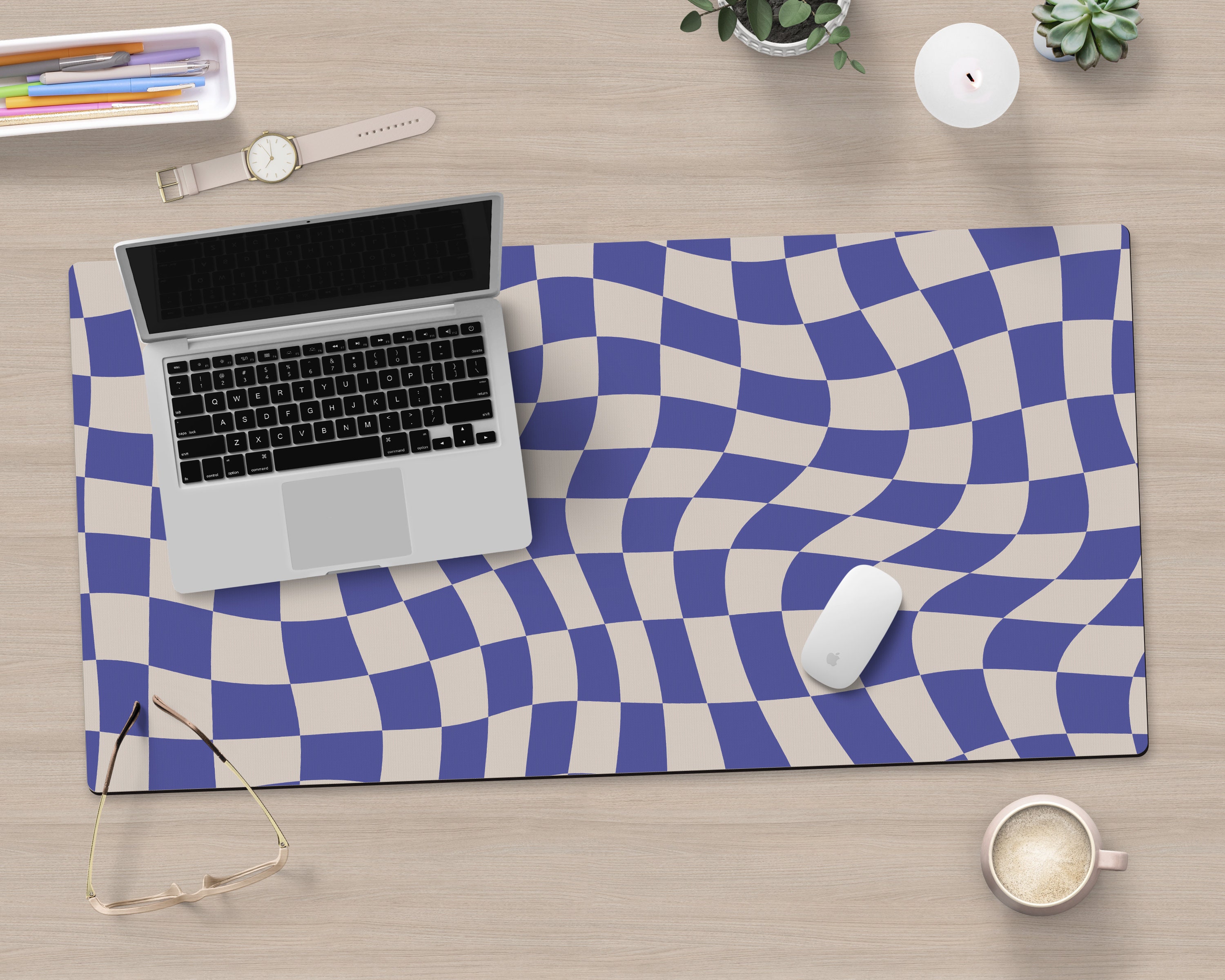 Cute Blue Desk Mat Checkered Y2k Aesthetic Desk Accessories Keyboard ...