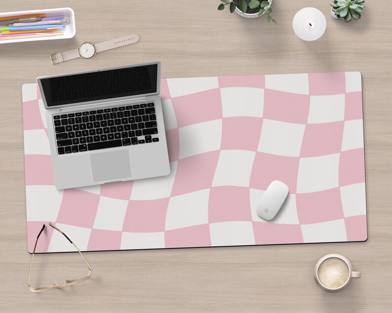 Trippy Checked Desk Mat Pink Checkered Y2k Aesthetic Desk - Etsy