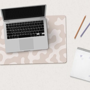 Beige Desk Mat Curvy Shapes Neutral Aesthetic Desk Decor Beige Computer ...