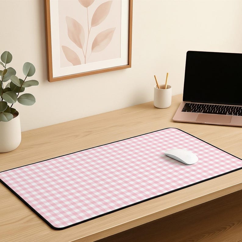 Pink Gingham Desk Mat, Pastel Checkered Desk Pad, Aesthetic Office ...