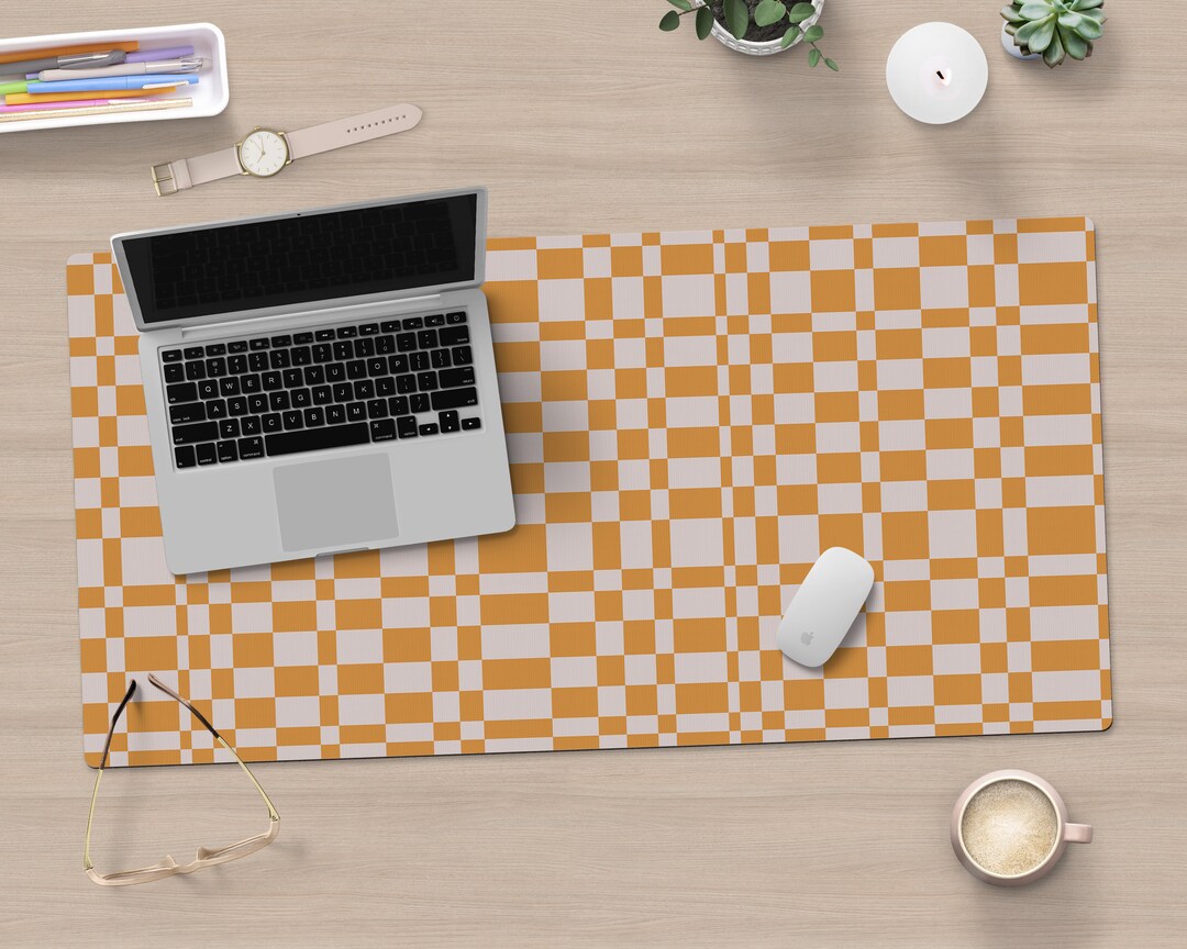 Tan Glitchy Check Desk Mat Beige Desk Accessories for Home Office ...