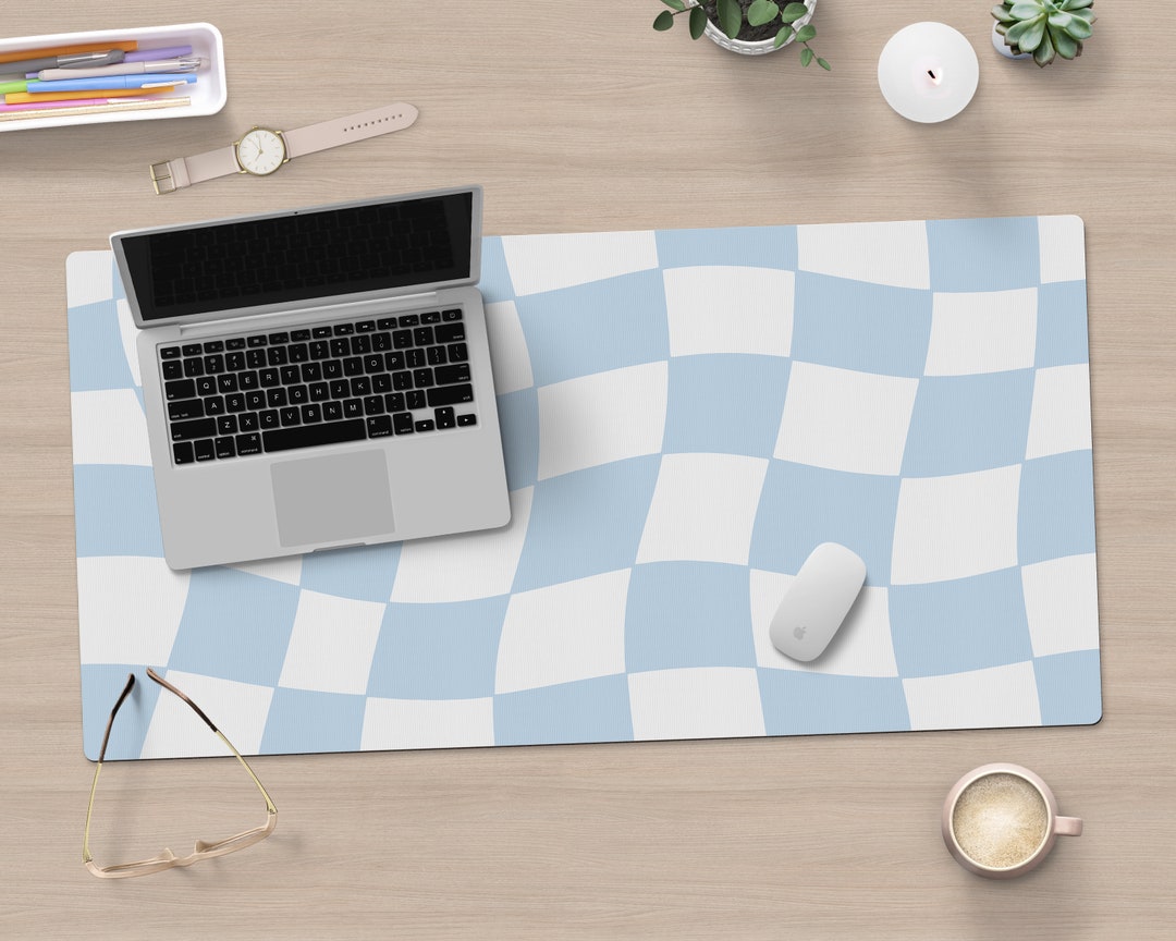 Blue Checkered Desk Mat Pastel Blue Aesthetic Desk Accessories Check ...