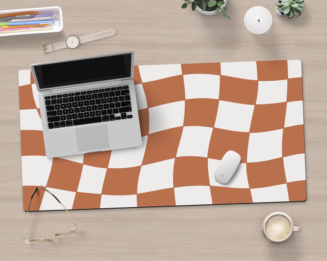Tan Check Desk Mat Checkered Y2k Aesthetic Desk Accessories Cute Large ...