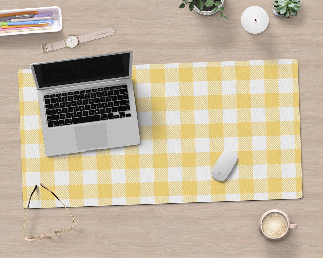Yellow Gingham Desk Mat Large Yellow Mouse Pad Checkered Aesthetic Desk ...
