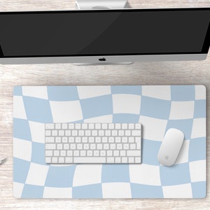 Blue Checkered Desk Mat Pastel Blue Aesthetic Desk Accessories Check ...