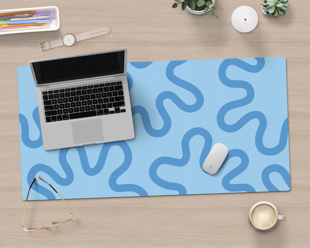 Blue Desk Mat Curvy Shapes Maximalist Aesthetic Dorm Desk Decor Blue ...