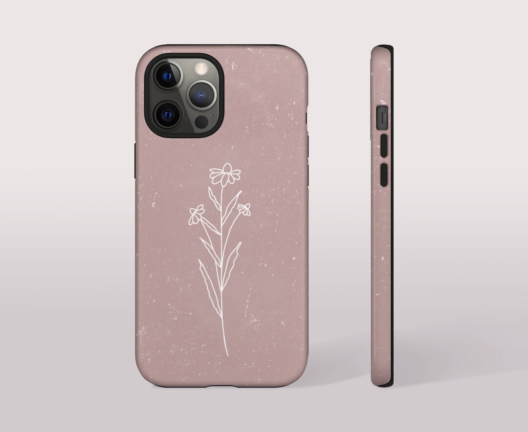 Daisy Line Art Boho iPhone 15 Case, Terracotta Boho Cell Phone Case ...