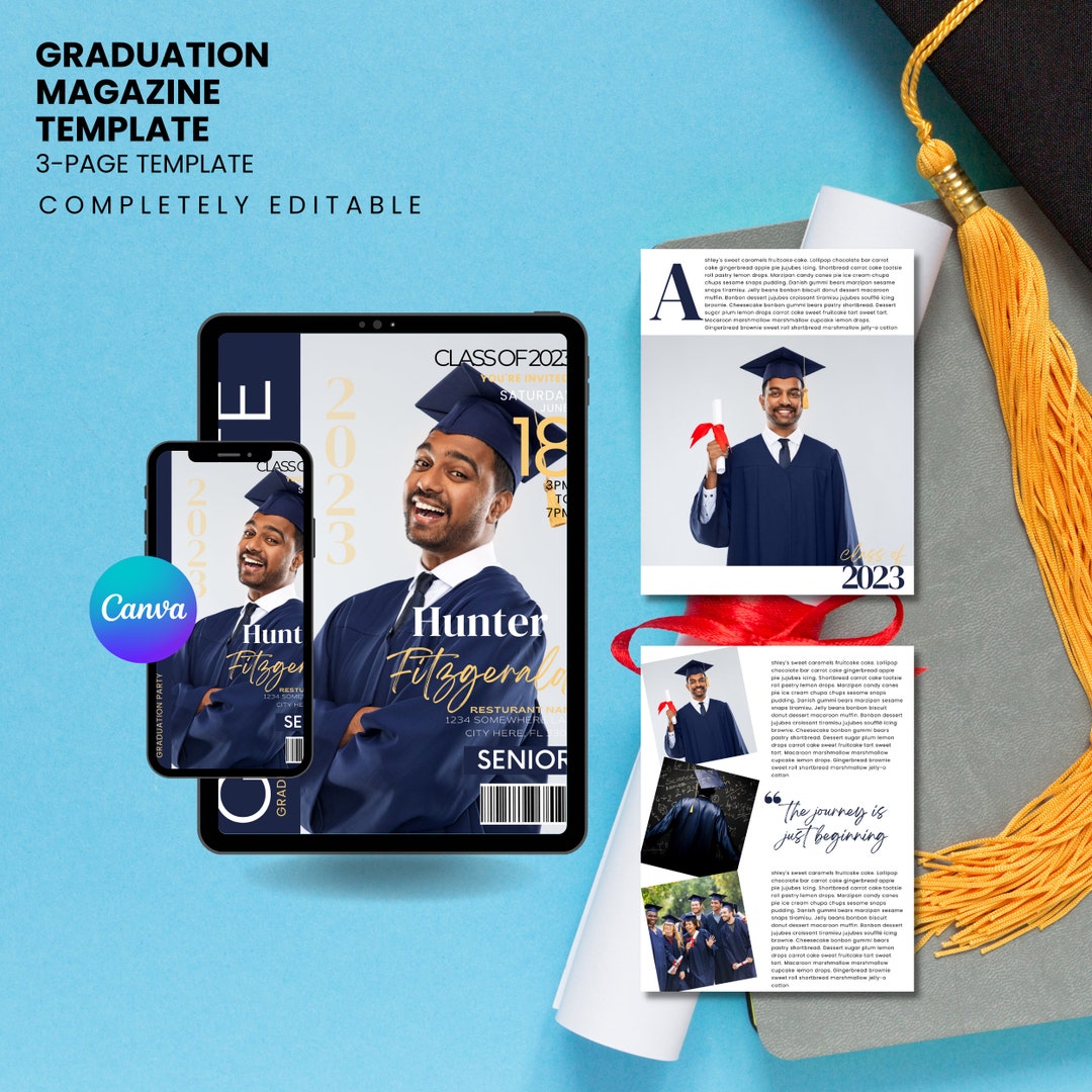 Graduate Magazine Cover Canva Template custom Magazine - Etsy